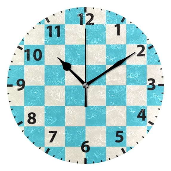 Blue White Checked Pattern Wall Clock 10in Round Artistic Oil Painting ...