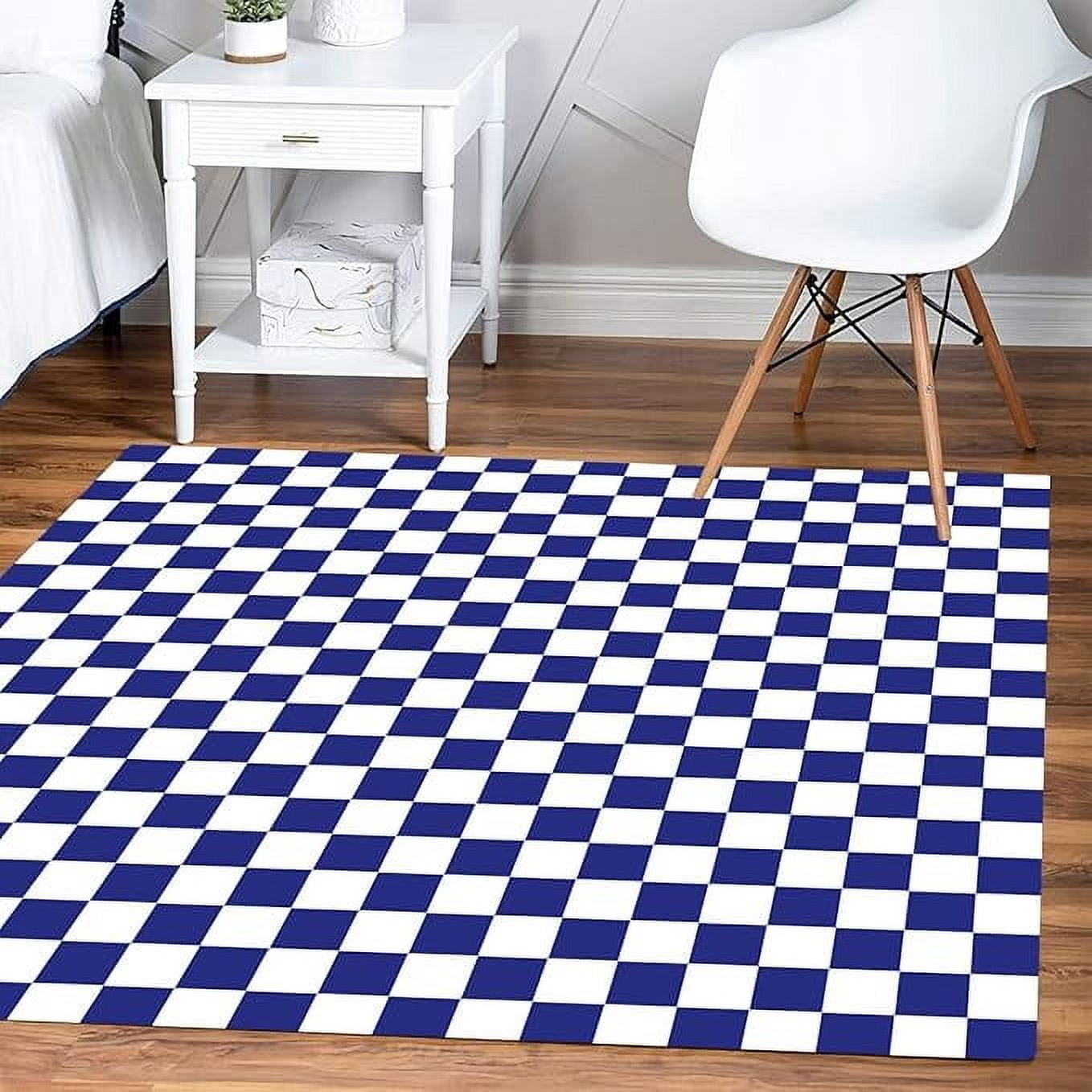Blue White Checkerboard Retro Accent Area Rug For Bedroom Living Room ...