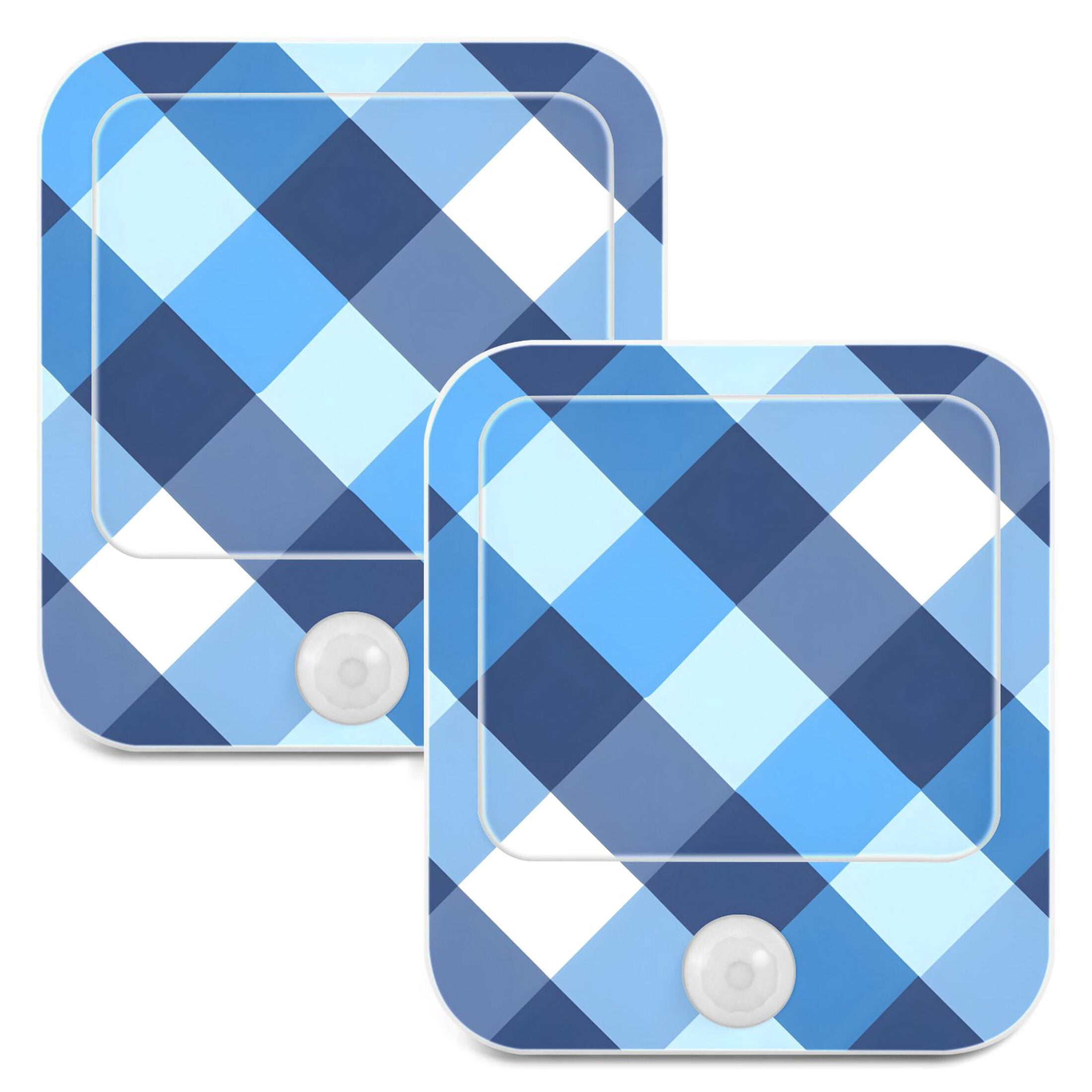 Blue White Checkered Grid Pattern 2 Pack LED Motion Sensor Night Light ...