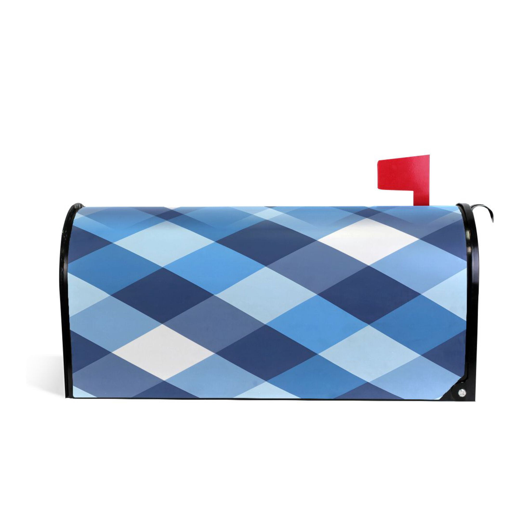 Blue White Checkered Grid Pattern Magnetic Mailbox Covers Post Box ...
