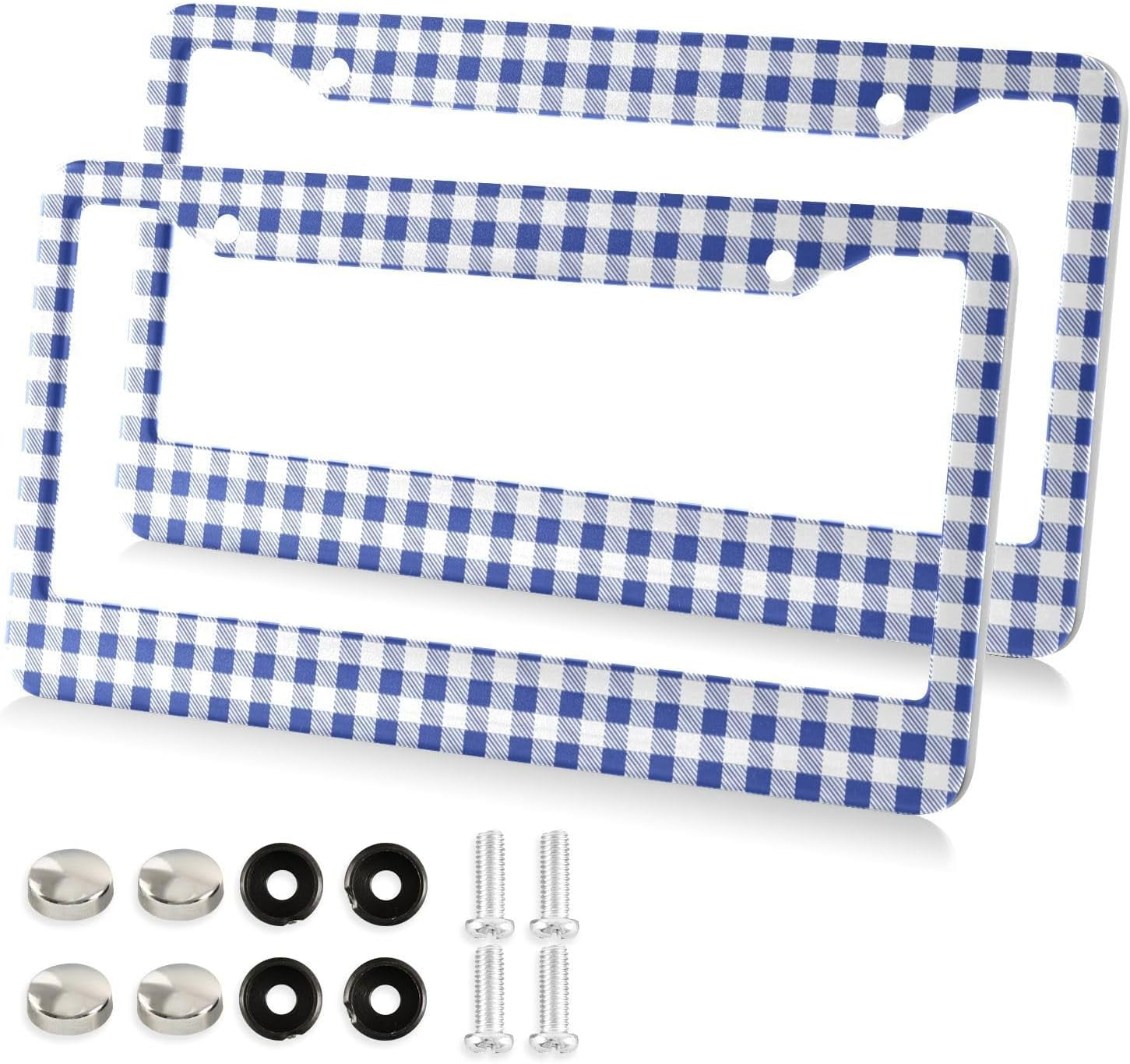 Blue and White Checkered License Plate Frame - 2 Pack Universal ...