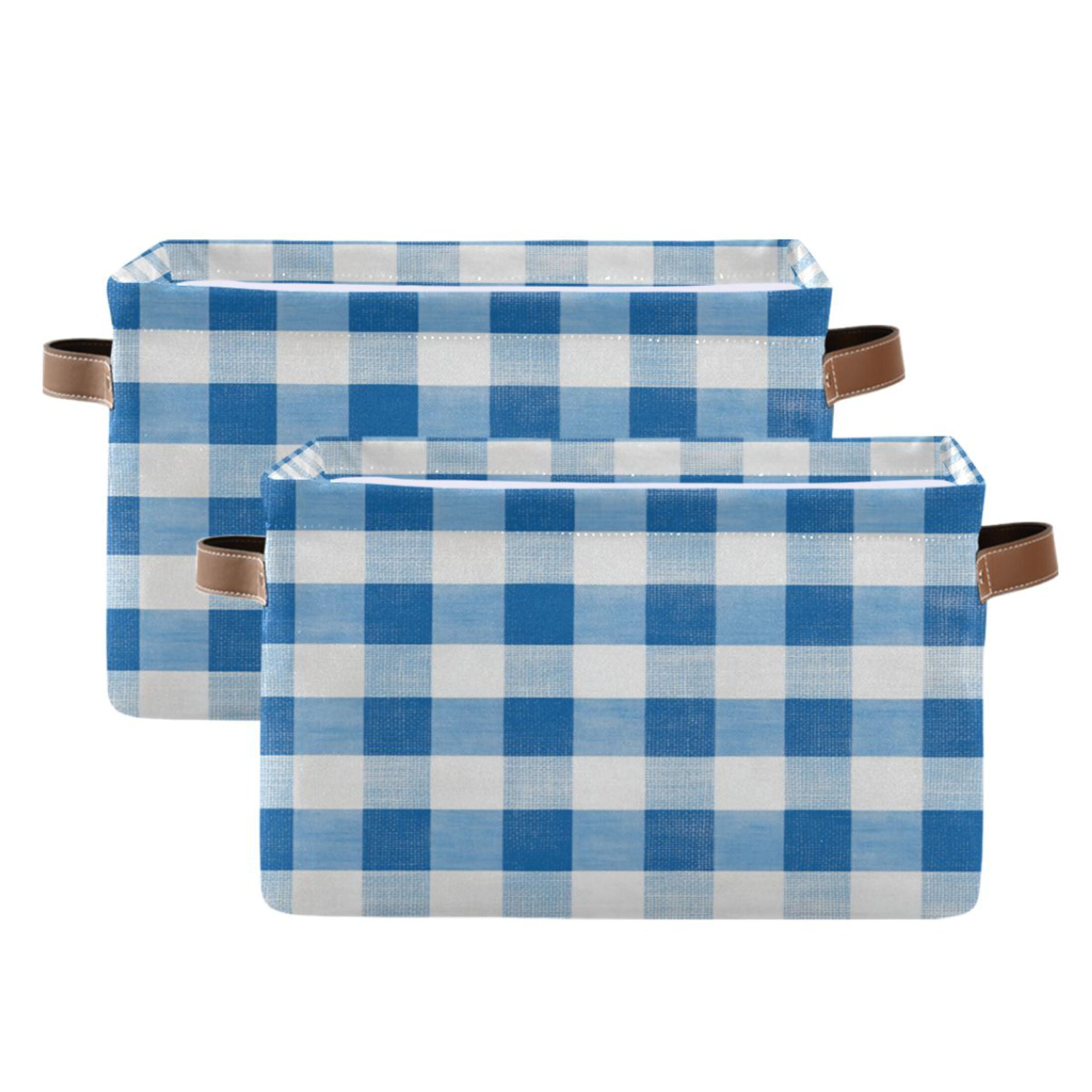 Blue and White Checkered Pattern Foldable Storage Basket,Canvas Fabric ...