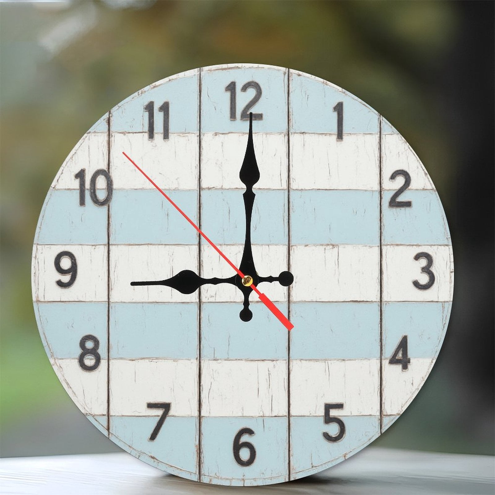 Blue White Checkered Wall Clock Rustic Farmhouse Decor 10-Inch Silent ...