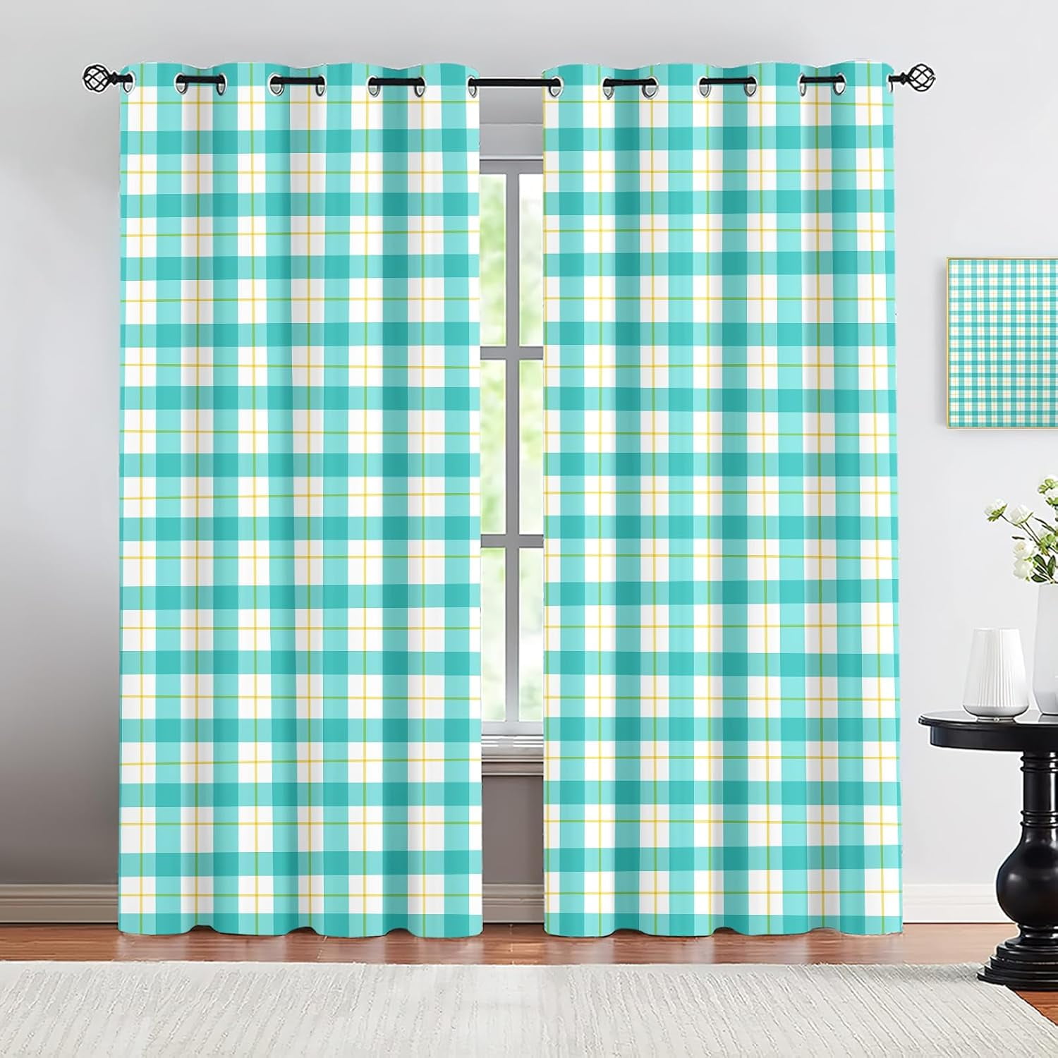 Blue And White Checkered Window Curtain Home Decor , Nordic Modern Art ...