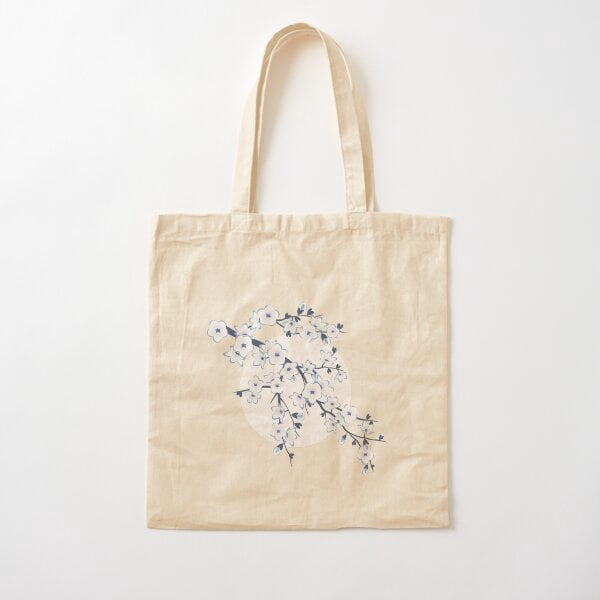 Blue White Cherry Blossom Canvas Tote Bags, Reusable Shopping Bag ...
