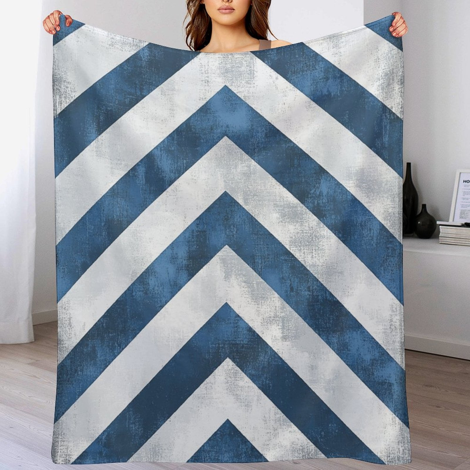 Blue And White Chevron Flannel Blanket 60"x80" Chevron Stripe ...