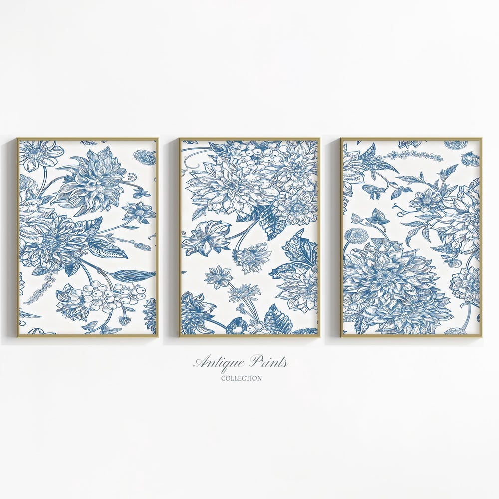 Blue White Chinoiserie Branch Minimal Floral Farmhouse Art Home Decor ...