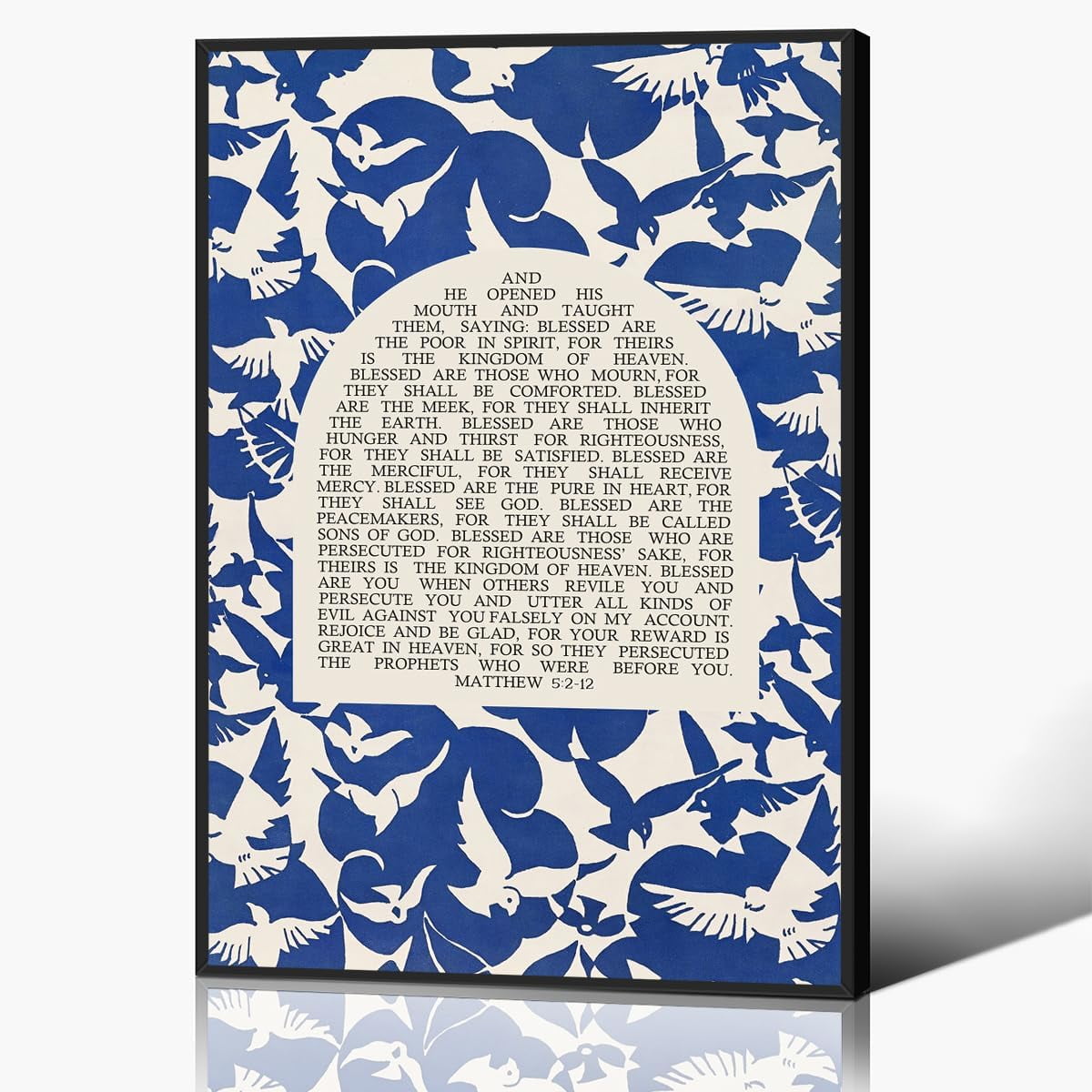 Blue & White Christian Wall Art, Boho Bible Verse Wall Art, White Bird ...