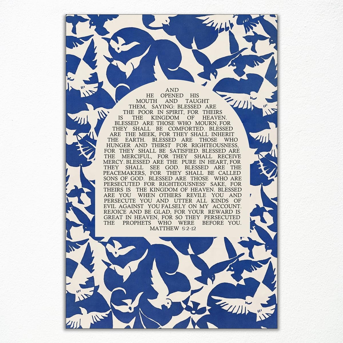 Blue & White Christian Wall Art, Boho Bible Verse Wall Art, White Bird ...