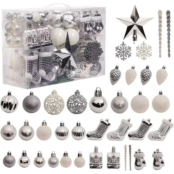 Blue White Christmas Ball Ornaments Set - 132 Pack Shatterproof Hanging ...