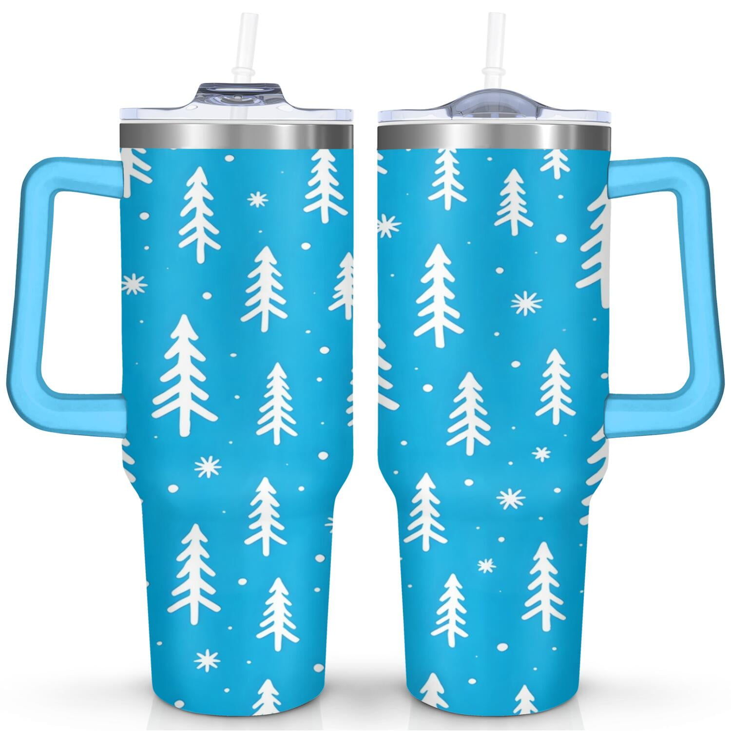 Blue White Christmas Tree 40 Oz Tumbler with Handle Lid and Straw ...