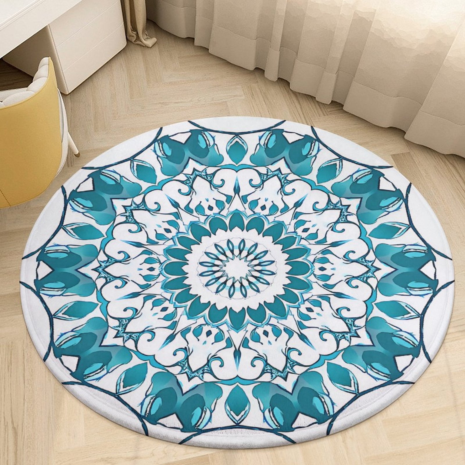A Blue And White Circular Mandala Design on A White Background_01 Round ...
