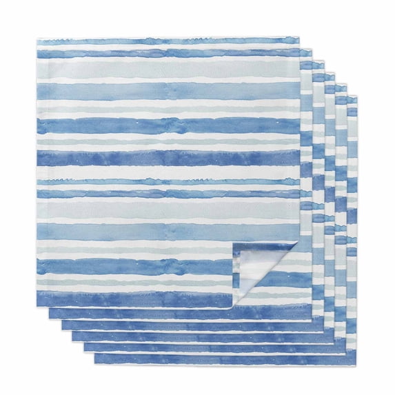 Blue White Cloth Napkins, Modern Watercolor Abstract Ombre Striped ...