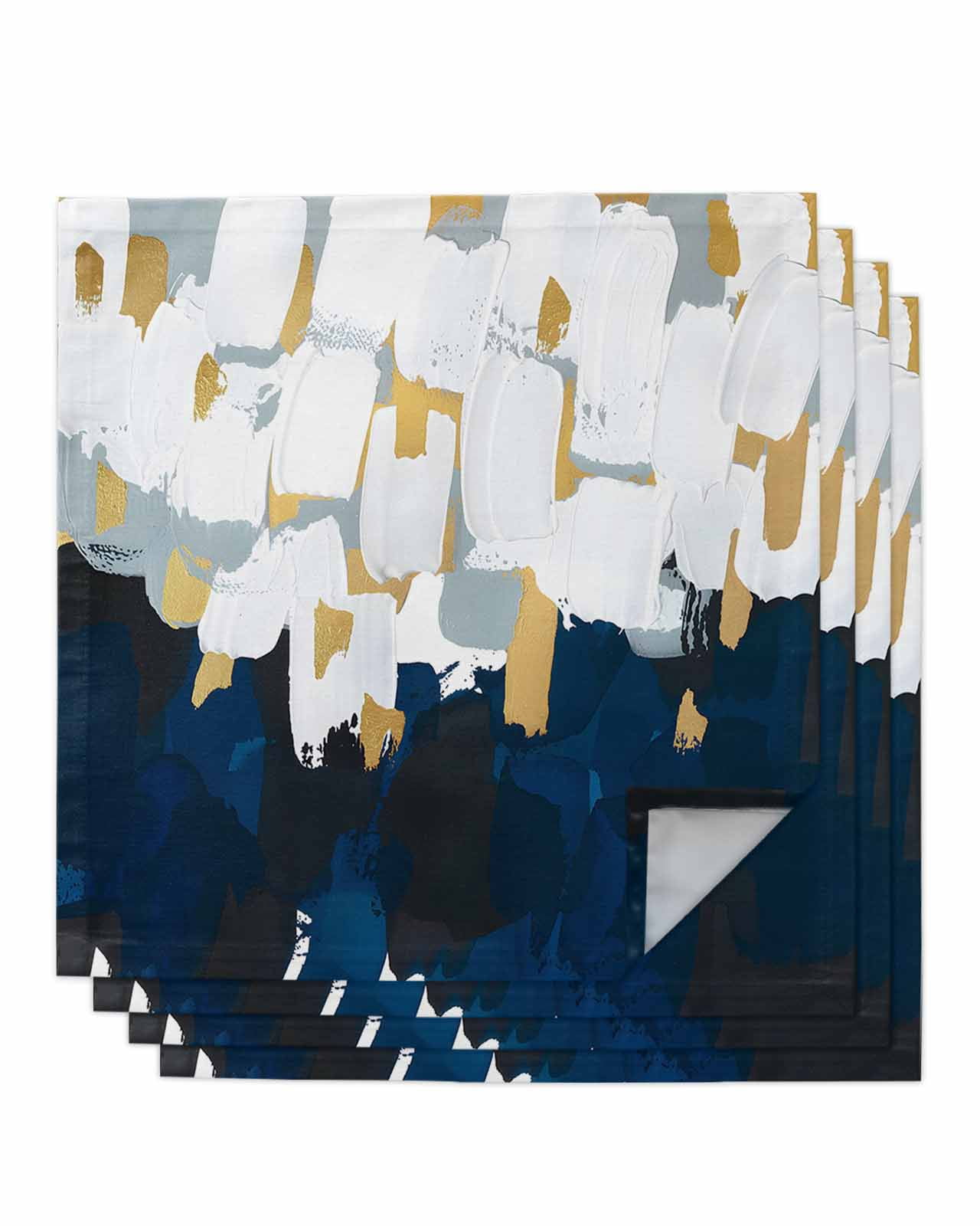 Blue White Cloth Napkins Set of 4 Reusable Dinner Napkins, Gold ...