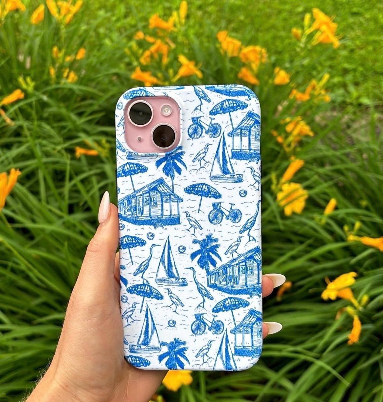 Blue White Coastal Beach Hut Sailboat Case iPhone 17 through 11 Pro Max ...