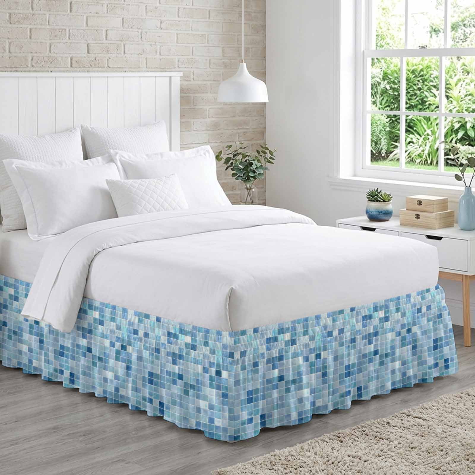 Blue White Color Block Bed Skirt California King Size 16 Inch Drop ...