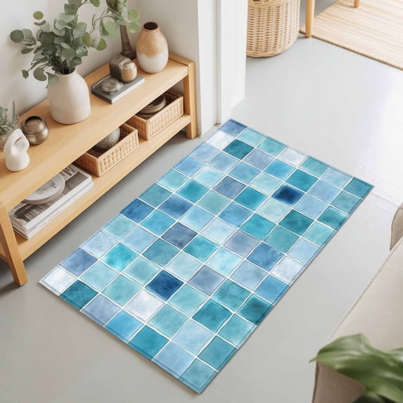 Blue White Color Block Rectangle Rug 2'x3' Summer Ocean Watercolor ...