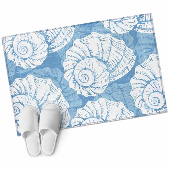 Blue White Conch Coastal Bathroom Rug Washable 2x3 Entryway Rug Non ...
