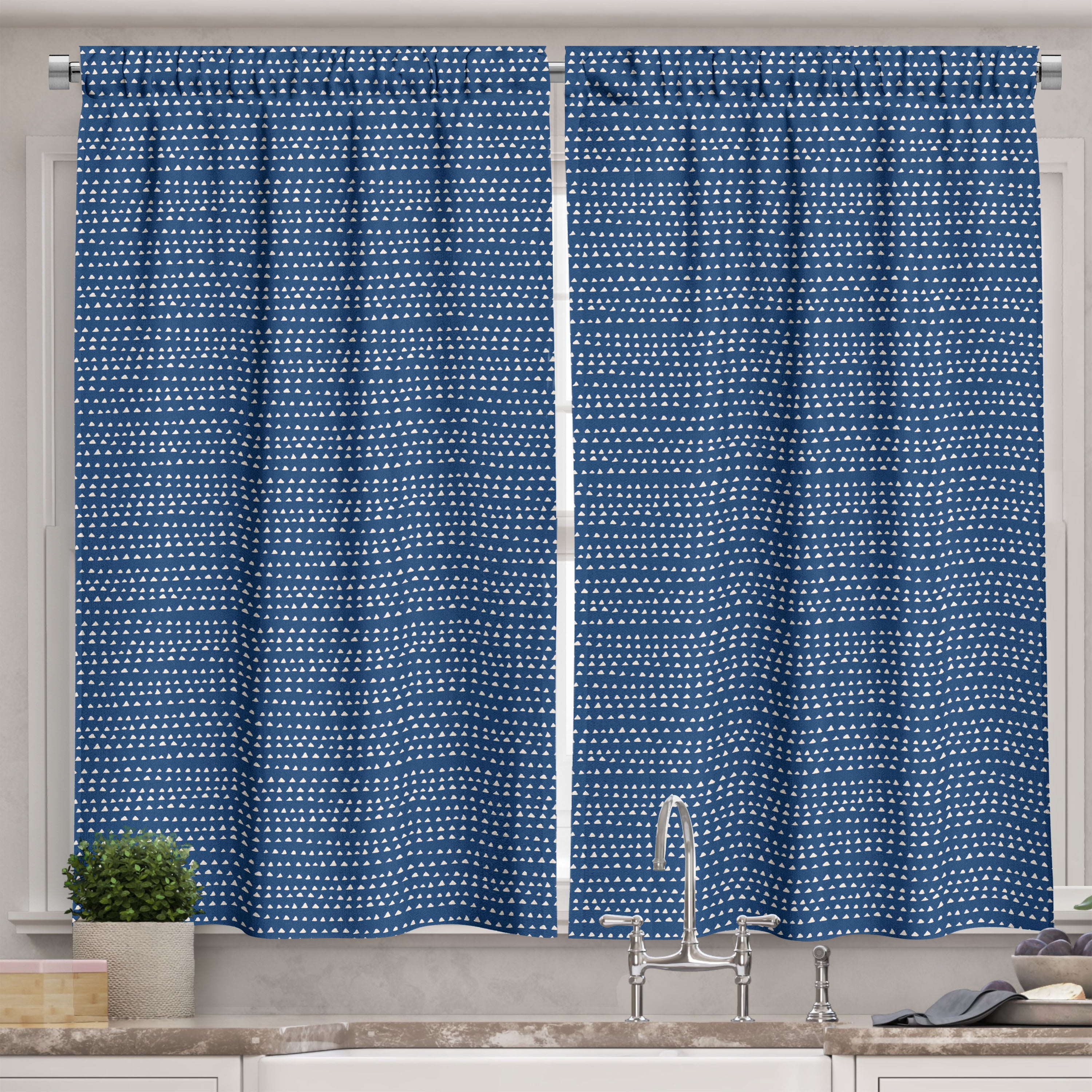 Blue and White Curtains 2 Panels Set, Hand Drawn Style Pattern with ...