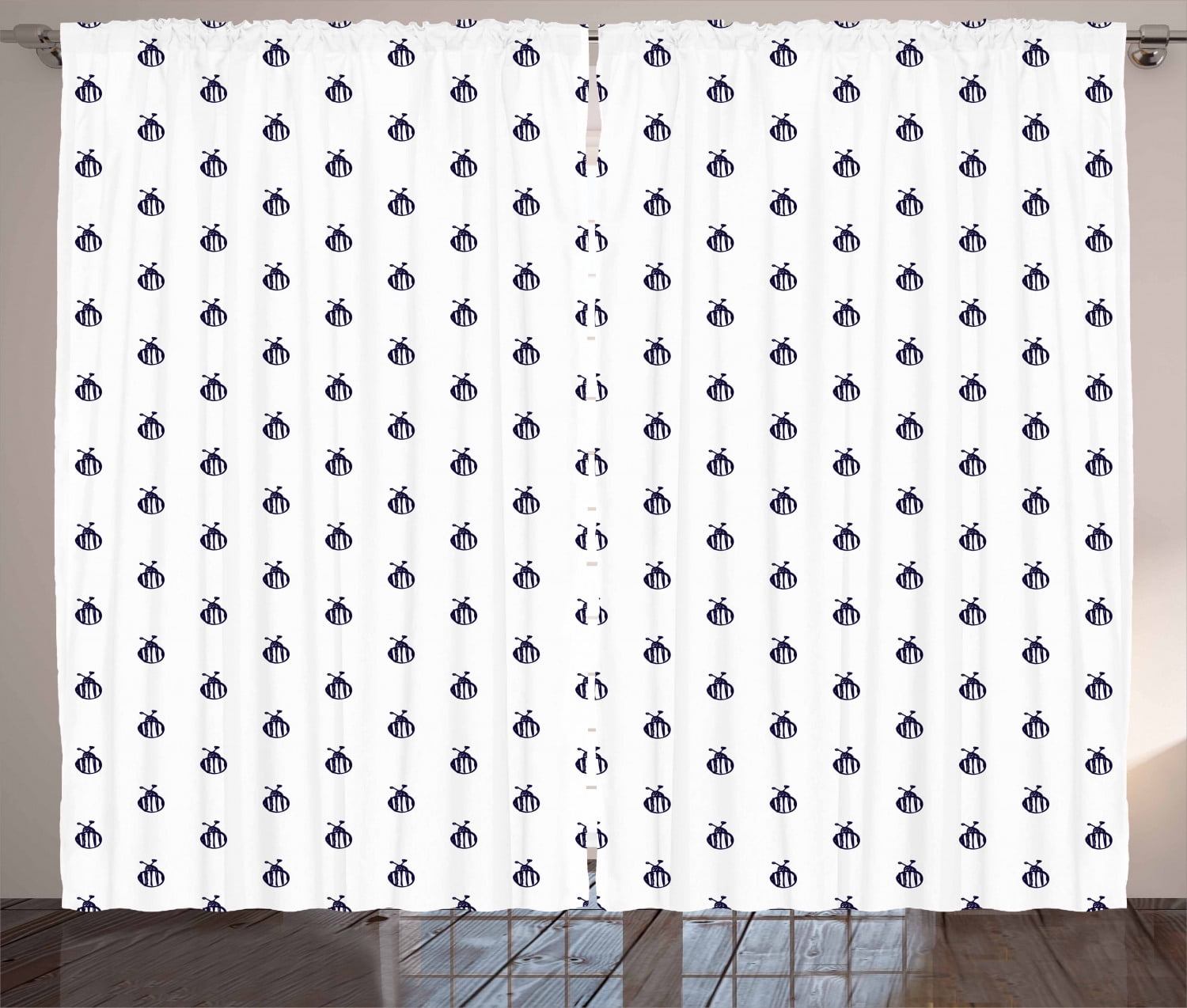 Ambesonne Blue and White Curtains 2 Panel Set, Doodle Style Insects ...