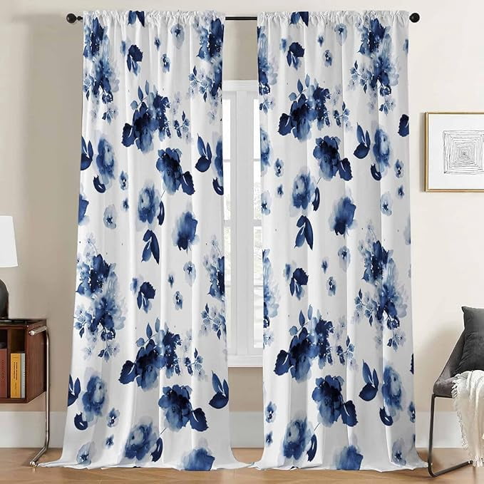 Blue And White Floral Curtains