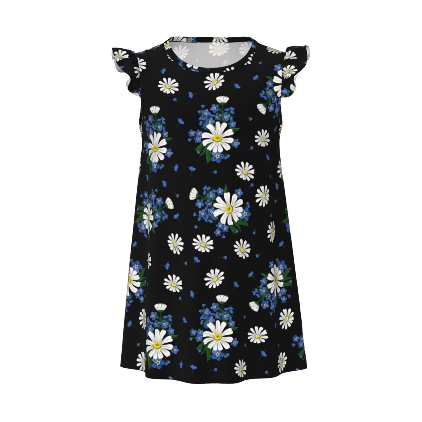 Blue White Daisies Flowers Girls Nightgown, Flutter Short Sleeves Night ...