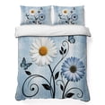Blue White Daisy 3 Piece Quilt Bedding Set with 2 Pillow Shams ...