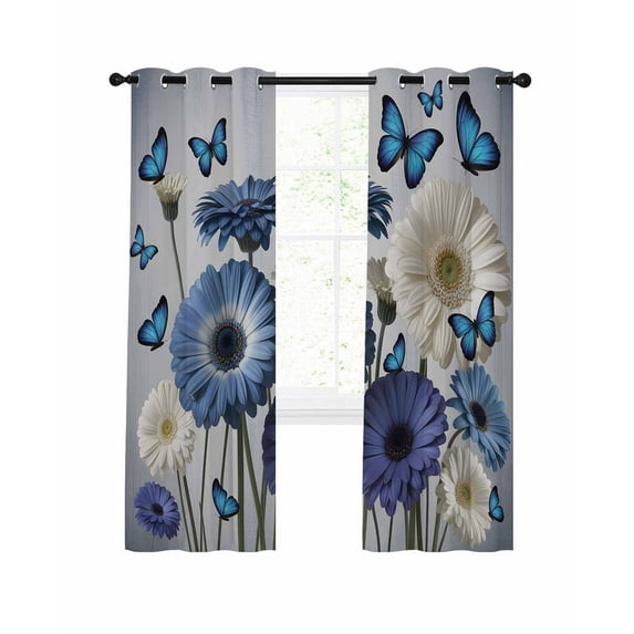 Blue White Daisy Blackout Curtains for Bedroom Living Room, Pastoral ...