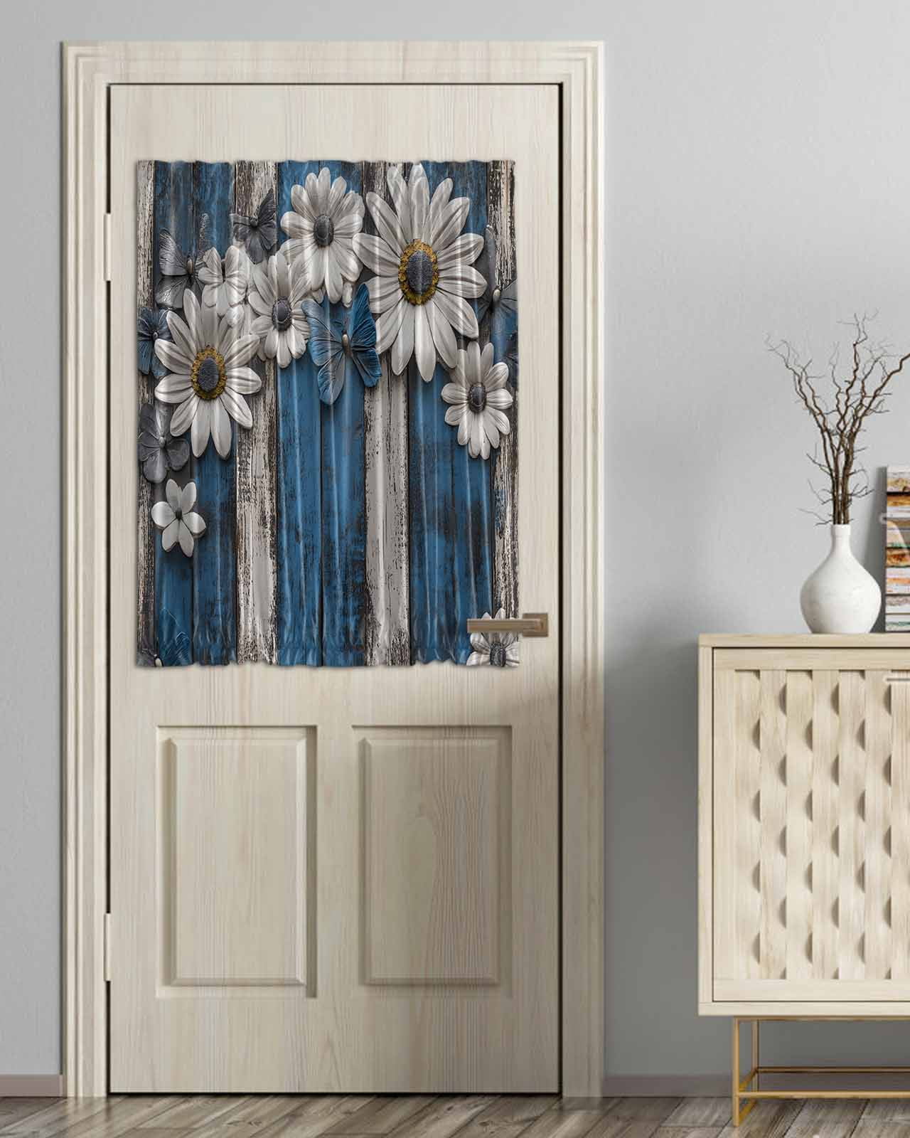 Blue White Daisy Blackout Door Curtains for French, Glass,Front, Back ...