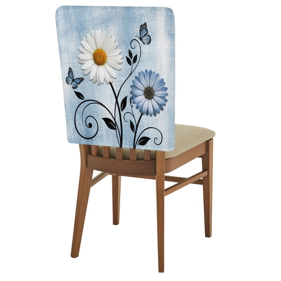 Blue White Daisy Chair Back Covers Set of 4, Butterfly Leaf Blue ...