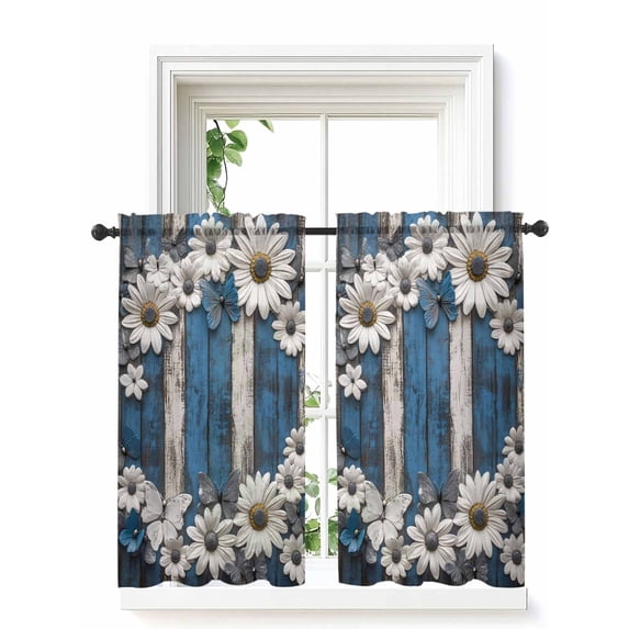 Blue White Daisy Curtains 45 Inch Length,Sheer Curtains for Bedroom ...