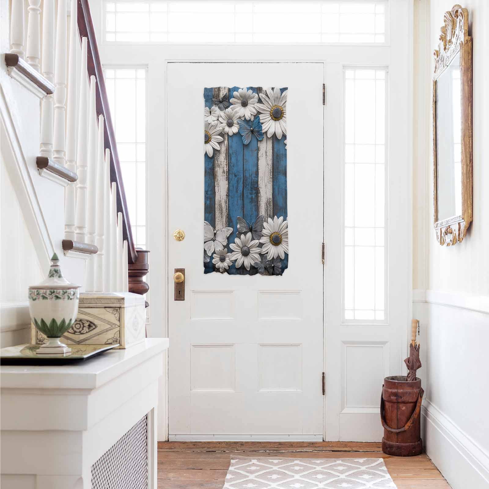Blue White Daisy Door Curtains for Door Window, French Sidelight Front ...