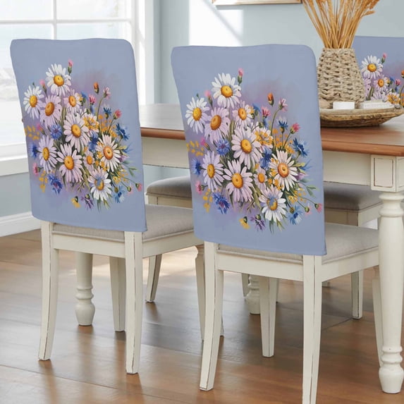 Blue White Daisy Flowers Chair Back Covers Set of 6, Spring Plants ...