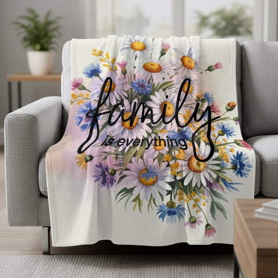 Blue White Daisy Flowers Fleece Throw Blanket Family Is Everything ...