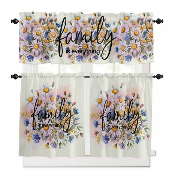 Blue White Daisy Flowers Kitchen Curtains Valances and Tiers Set of 3 ...