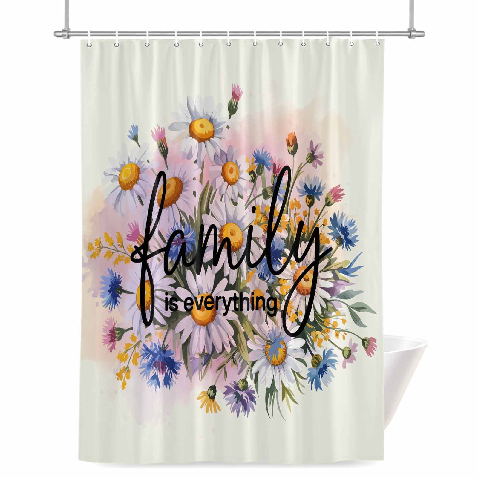 Blue White Daisy Flowers Shower Curtains for Bathroom, Family Is ...