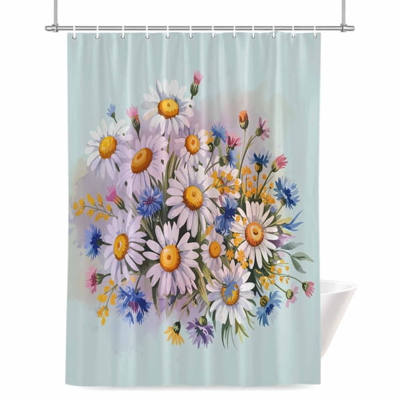Blue White Daisy Flowers Shower Curtains for Bathroom, Spring Plants ...