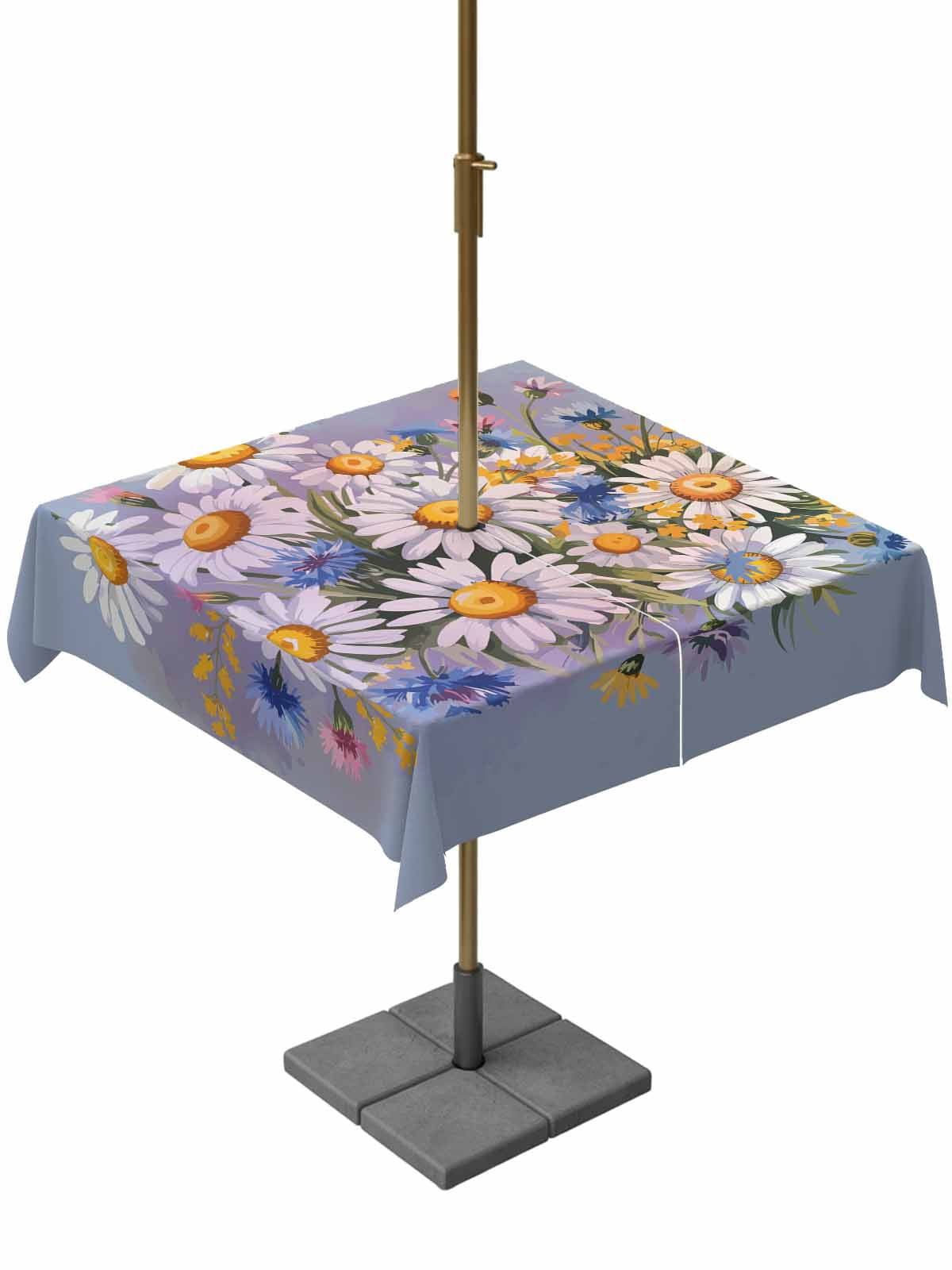 Blue White Daisy Flowers Square Outdoor Tablecloth with Umbrella Hole ...