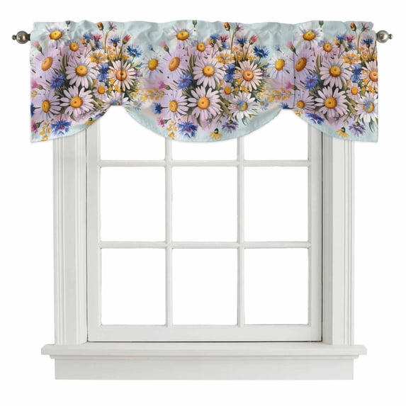 Blue White Daisy Flowers Tie Up Valance Curtains Spring Plants ...