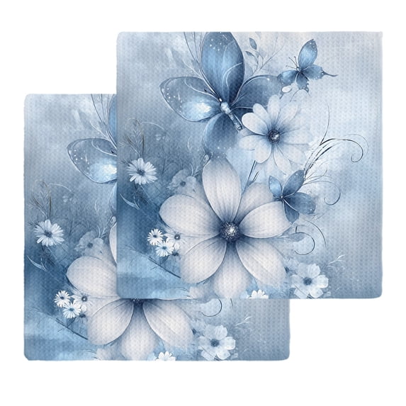 Blue White Daisy Kitchen Dish Towels for Drying Dishes Set of 2, Luxury ...