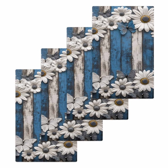 Blue White Daisy Kitchen Dish Towels for Drying Dishes Set of 4 ...