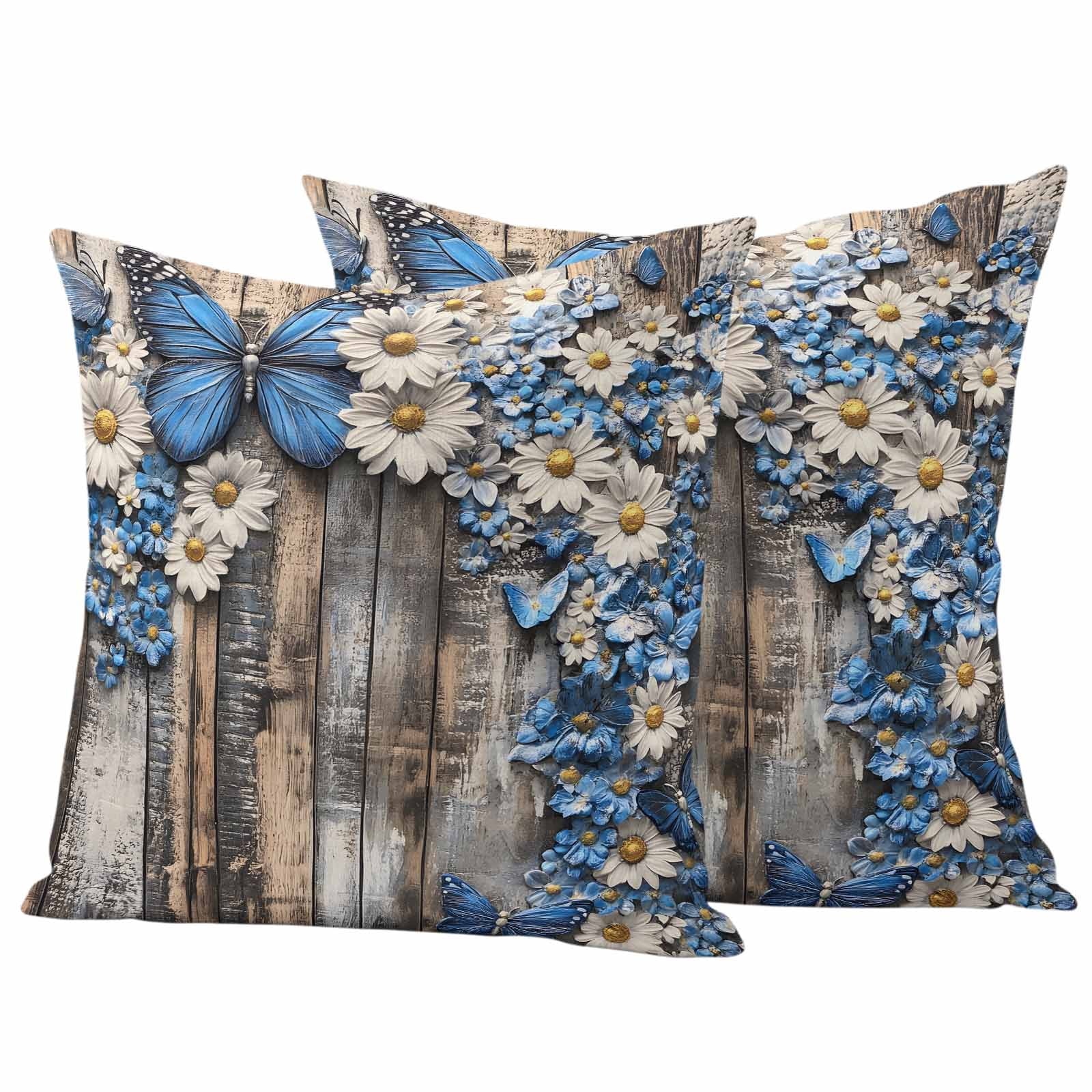 Blue White Daisy Outdoor Pillow Covers 20"x20" Set of 2,Waterproof ...