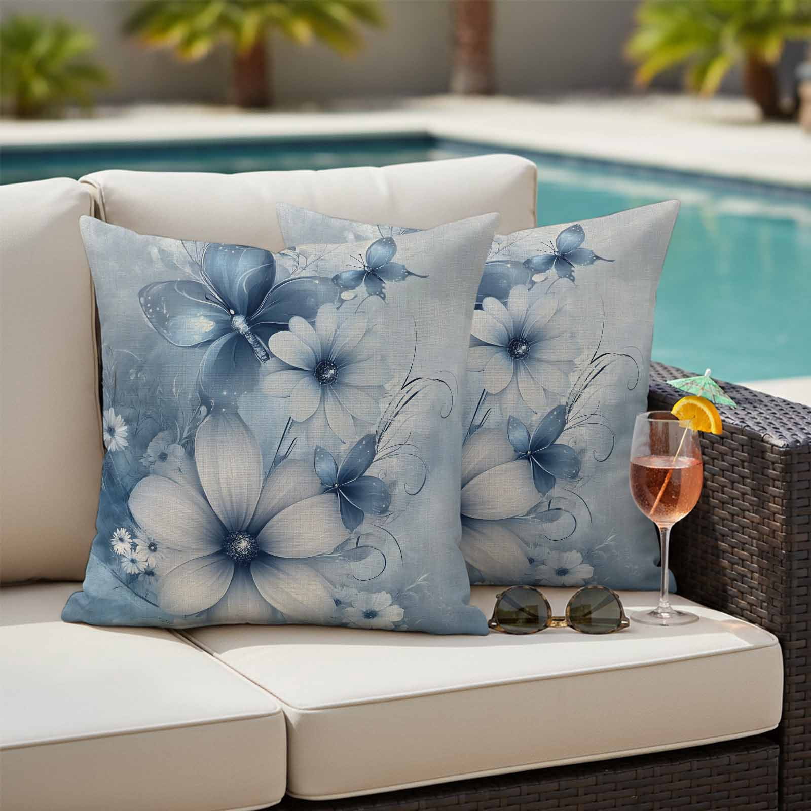 Blue White Daisy Outdoor Pillow Covers 26x26 Inch Throw Pillow Covers ...
