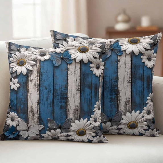 Blue White Daisy Outdoor Waterproof Throw Pillow Covers 18x18 Set of 2 ...