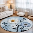 Blue White Daisy Round Living Room Rugs 3.3 ft, Butterfly Leaf Blue ...