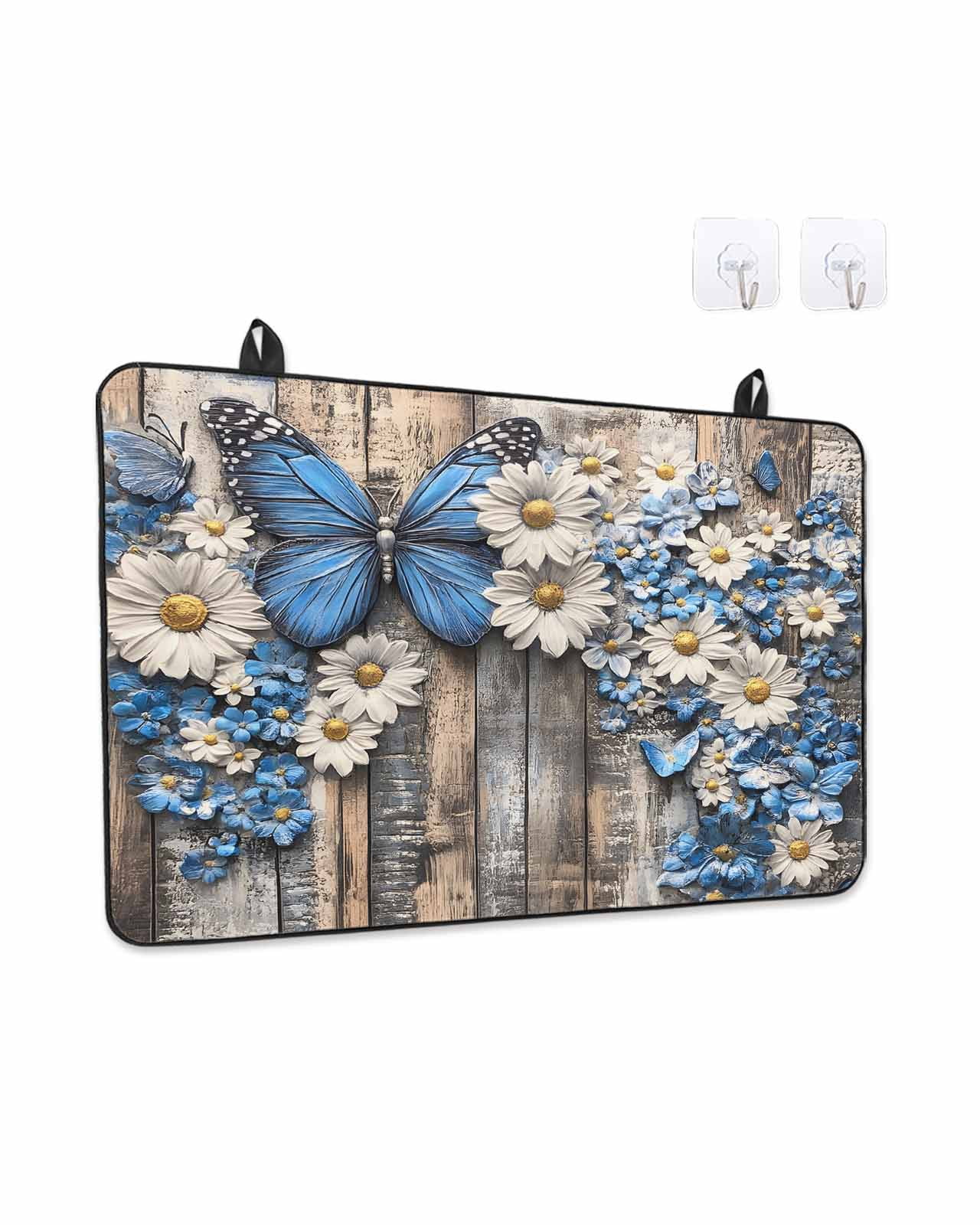 Blue White Daisy Stove Top Covers for Electric Stove, Kitchen Glass ...