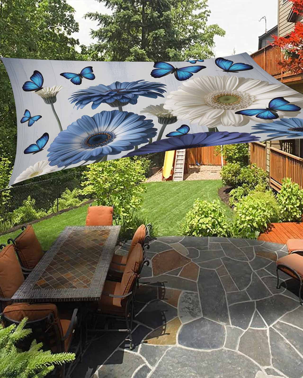 Blue White Daisy Sun Shade Sail 12'X16' Pastoral Flowers Butterfly ...