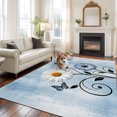 Blue White Daisy Washable Area Rug 6x9 Butterfly Leaf Blue Gradient ...