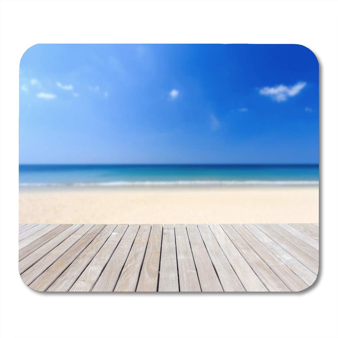 Blue White Deck Wooden Flooring and Tropical Beach Brown Mousepad Mouse ...