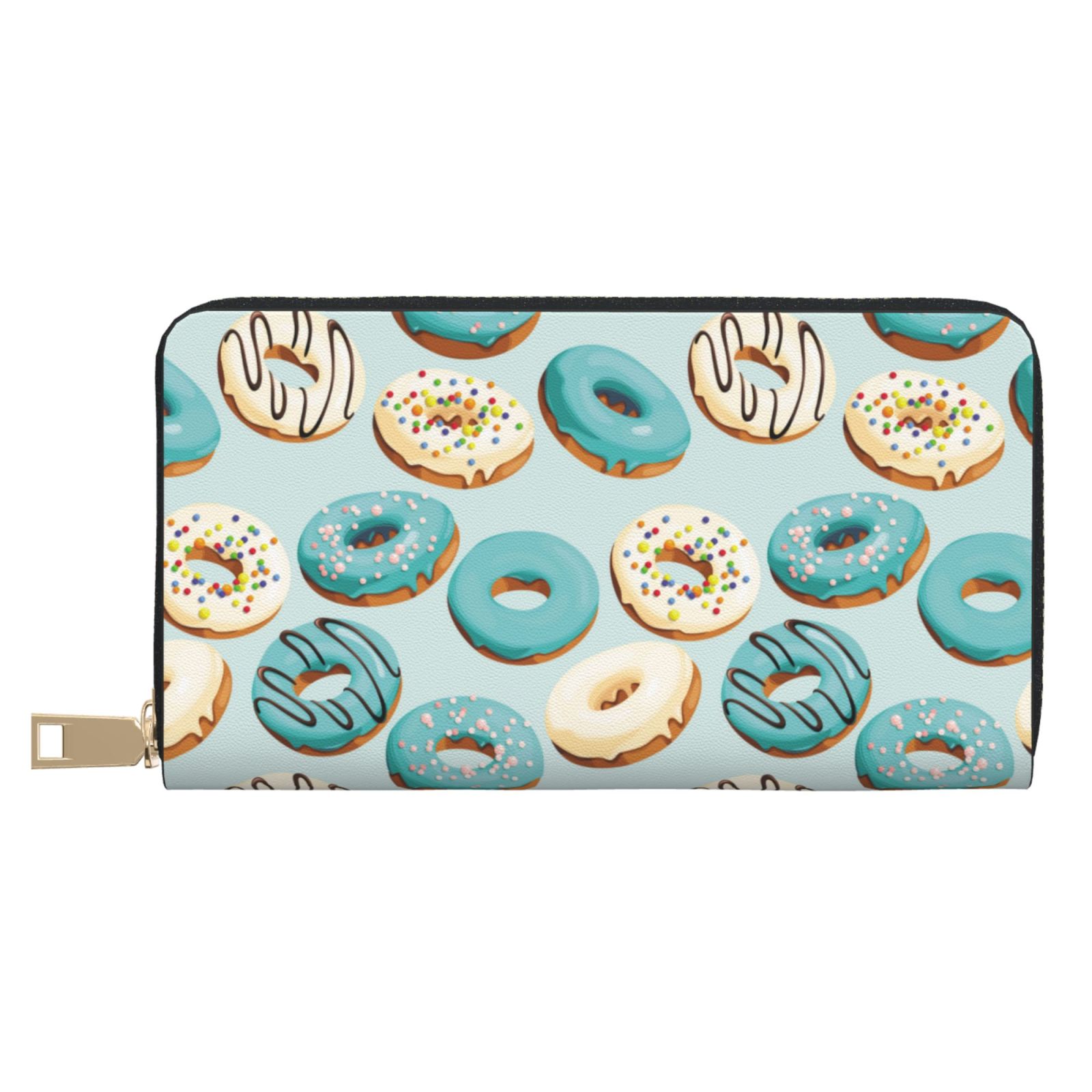 Blue White Donut Print Wallet Women, Leather Bifold Multi Card Wallet ...